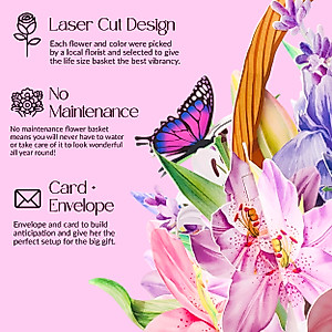 3D Pop Up lilly Flower Bouquet Card - Unique life size Floral Greeting Card for Birthday, Mother’s Day, Valentines Day, Appreciation card, Get Well soon