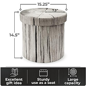 Sorbus Tree Stump Stool, Storage Ottoman 15 Inch Fake Tree Stumps Log Stool Storage, Artificial Tree Trunk, Perfect Footstool Kids Toy Chest, Rustic Log Cabin Decor Bench, Pedestal - Light Gray