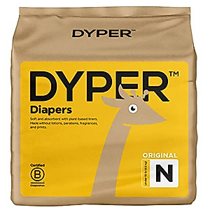 DYPER Viscose from Bamboo Baby Diapers Size Newborn | Honest Ingredients | Cloth Alternative | Day & Overnight | Made with Plant-Based* Materials | Hypoallergenic for Sensitive Newborn Skin, Unscented