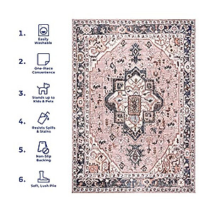 nuLOOM Sasha Machine Washable Medallion Ultra Thin Area Rug, 3' x 5', Pink