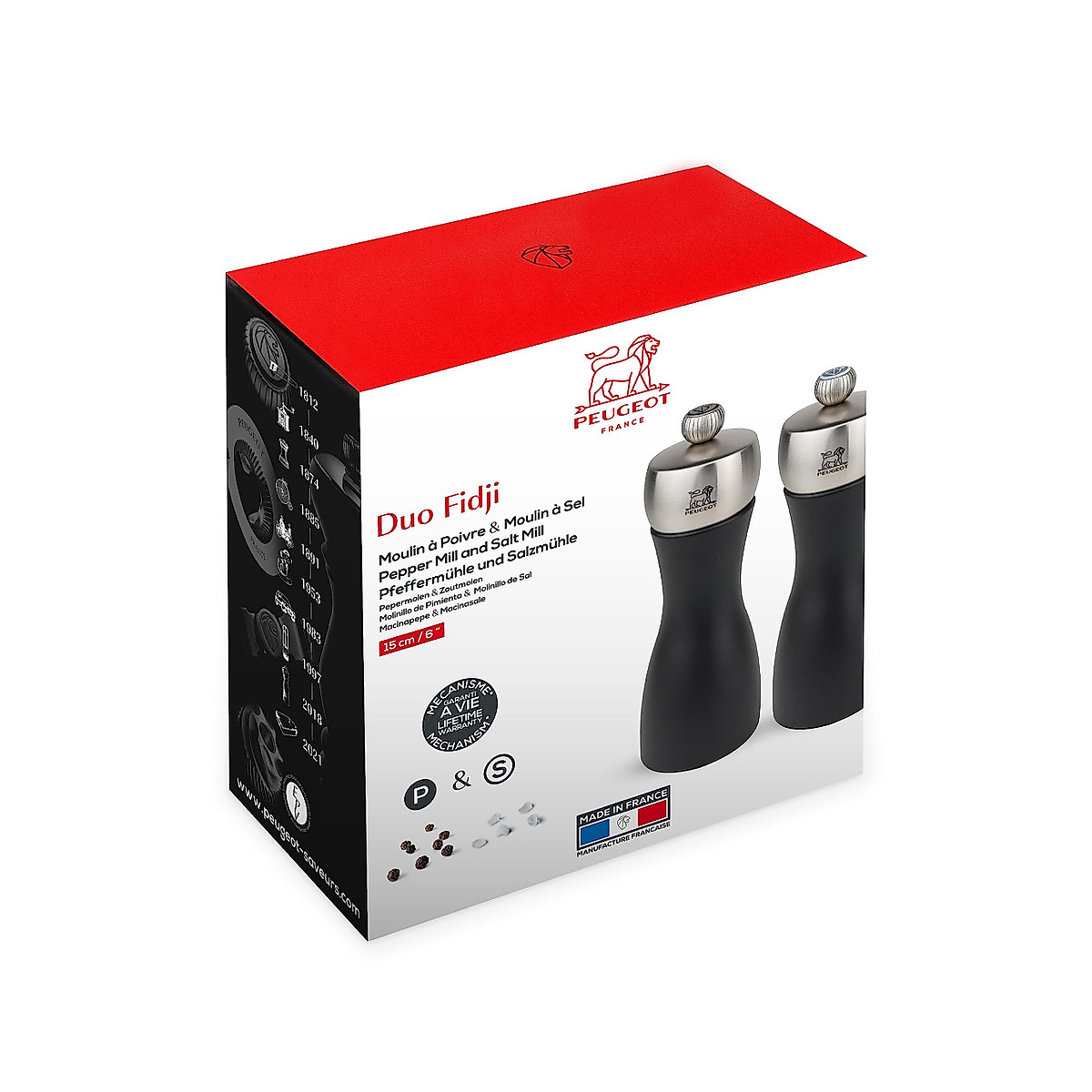 Peugeot Fidji 6 inch Black Matte Salt/Pepper Mill Set