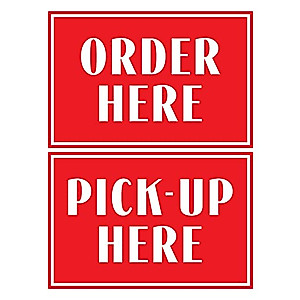 Order Here Pick Up Here Sign Stickers Set | Coffee Bar, Food Truck, Ice Cream Shop, Store Display and Decor Signs. Outdoor Rated Vinyl Decals, 8" x 12"