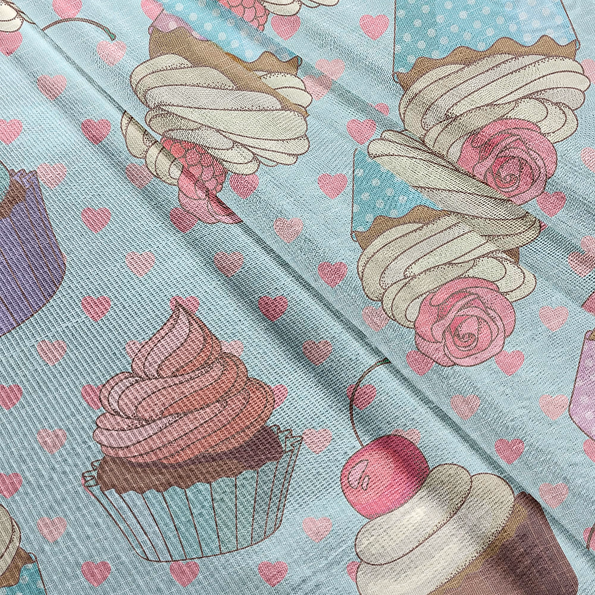 Ambesonne Dessert Tulle Curtains with Rod Pocket, Repeating Pattern of Yummy Cupcakes with Rose and Cherry Toppers on Hearts Backdrop, Sheer Drape for Wedding Party 2 Panels, 108" x 72", Multicolor