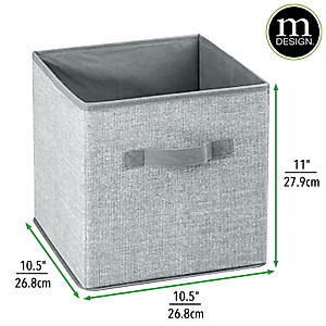 mDesign Small Fabric Collapsible Organizer Cube Bin Box with Front Handle for Cube Furniture Units, Closet or Bedroom Storage, Holds Clothing, Linens, Accessories - Lido Collection - 2 Pack - Gray
