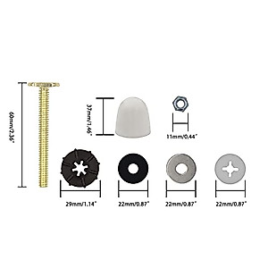 4 Pack Toilet Floor Bolts and Caps Set, Brass Plated Toilet Bolts and Stainless Steel Nut Washer with Rubber Washers Round Cover Caps for Toilet Bolts