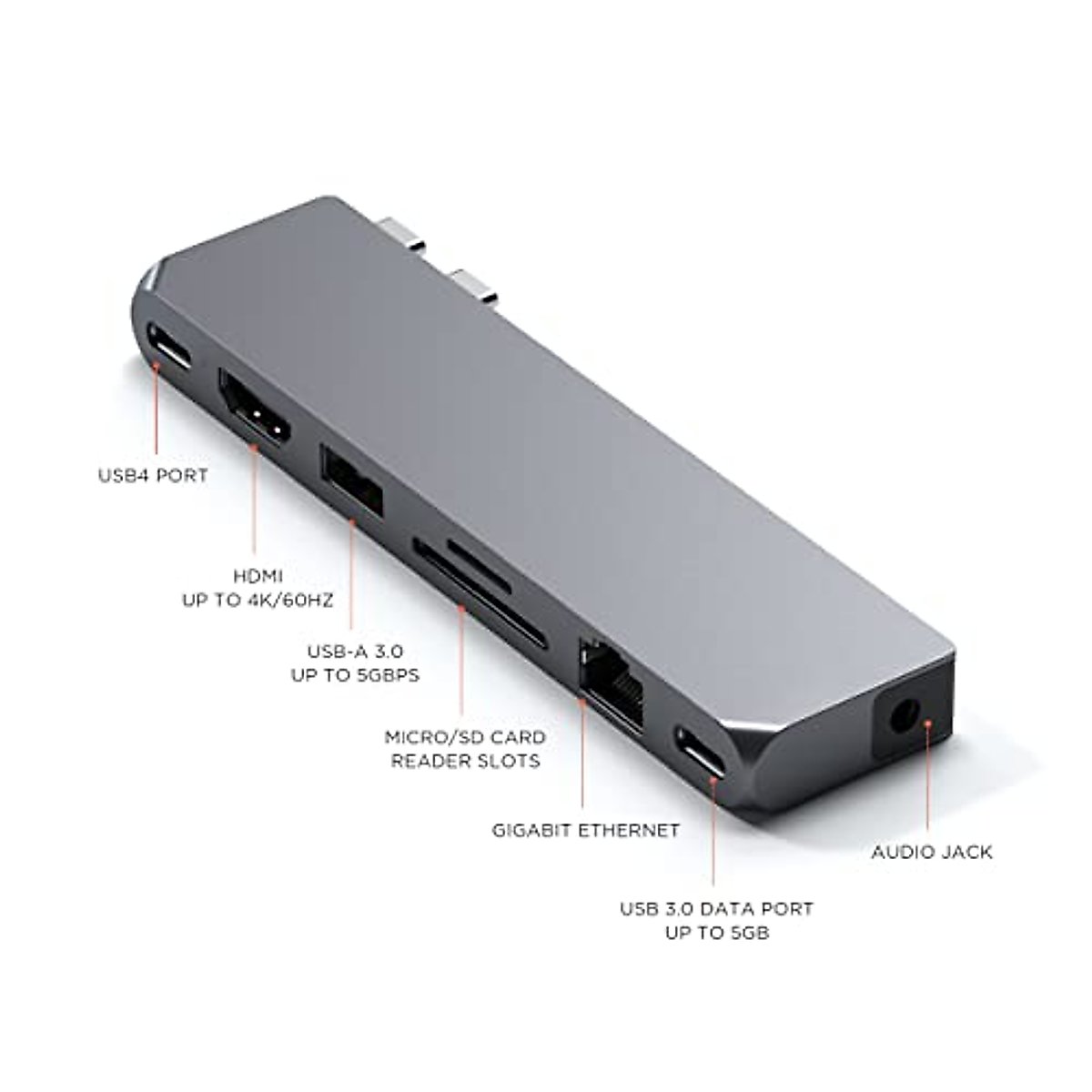 Satechi USB C Hub Multiport Adapter Pro Hub Max - USB4, USB-A Data, USB-C Data, Gigabit Ethernet, SD/Micro SD Port and Audio Jack - for M2/ M1 MacBook Pro/Air (Space Gray)