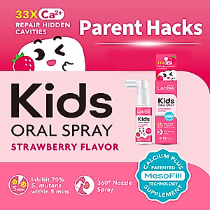 LAB52 Kids Oral Spray, Toddler Toothpaste Helper for Cavity Repair and Fresh Breath, Children Anticavity with Fluoride Free for Newborn to Preschoolers, Xylitol Strawberry Flavor