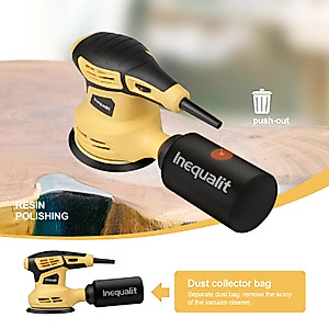Inequalit 2.4Amp 5 Inch Orbital Sander, 6000-13000OPM Electric Orbital Sander with 6 Variable Speed, 15Pcs Sandpapers and Dust Collector Included, Fit for Sanding and Polishing