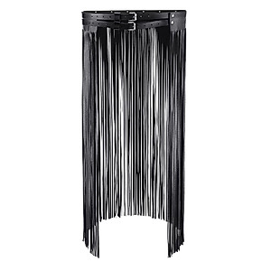 Ayliss Women Tassel Fringe Skirt Belt Punk Waist Dress Belt Vintage PU Leather Waistband Rocker Dance Performance Costume (Black)