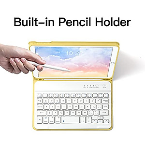 GUDOU Bluetooth Keyboard Smart Case for iPad 7th/8th/9th Generation 10.2 inch,Detachable iPad Keyboard Case with Pencil Holder,Auto Sleep/Wake (Yellow)