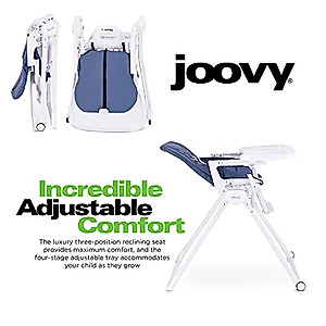 Joovy Nook NB High Chair Featuring Four-Position Adjustable Swing Open Tray, 3-Position Reclining Seat, and Front Wheels for Added Mobility - Folds Down Flat for Easy Storage, Slate
