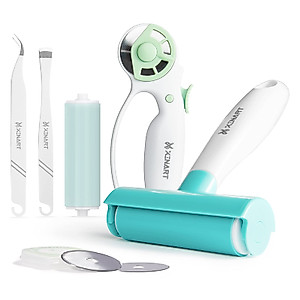 Xinart 45mm Rotary Cutter for Fabric, Brayer Rollers & Mat Remover Tools Set for Fabric Crafting, Reusable Sticky Lint Rollers Tool for Clothes/T-Shirts Heat Transfer Projects