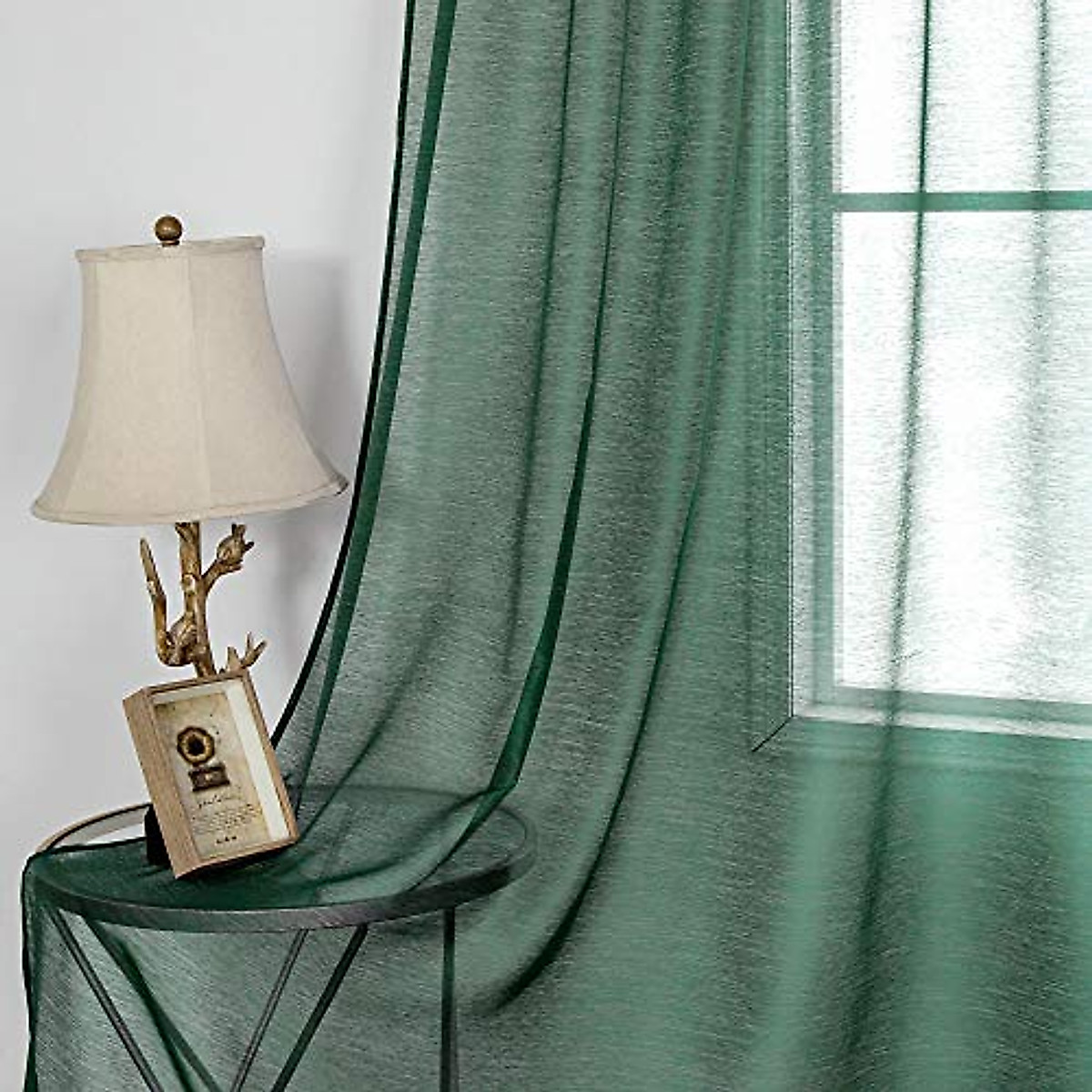 DUALIFE Emerald Green Sheer Curtains 84 inch Length Hunter Green Solid Voile Window Curtain Panels Drapes Rod Pocket Top for Living Room Bedroom Transparent Window Treatments 2 Panels