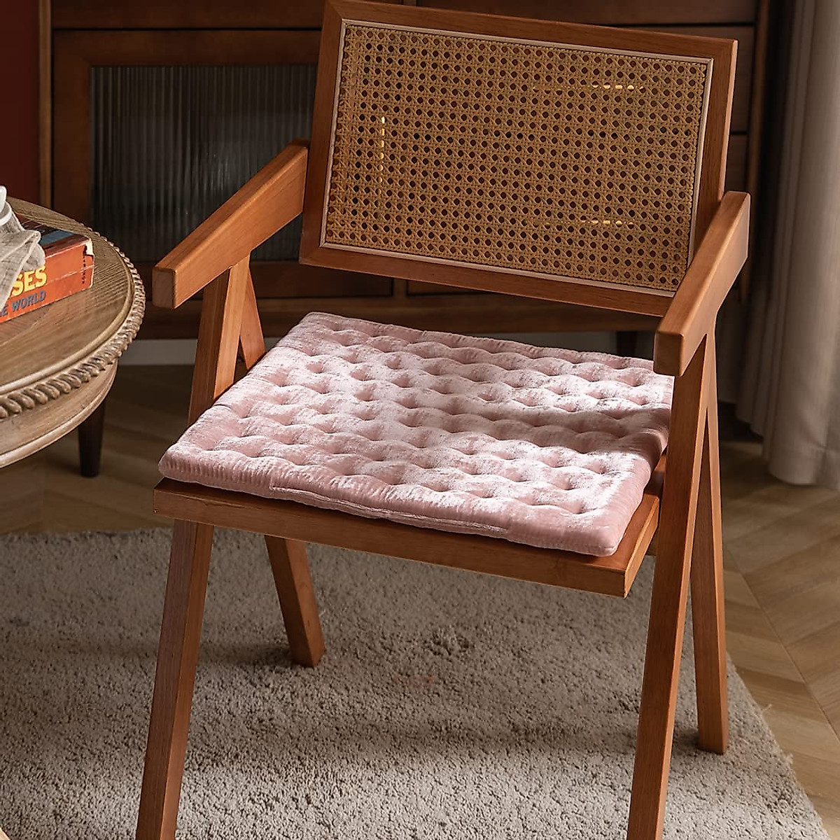 vctops Luxury Solid Color Chair Pad Velvet Soft Square Chair Cushion Tufted Indoor Seat Cushion Pillow Tatami (Pink,18"x18")