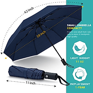 NINEMAX 1 Pack Travel Umbrella Compact Small, Windproof, Portable, Automatic Open Close, Light Weight, Folding Umbrellas for Rain (Navy Blue 1)