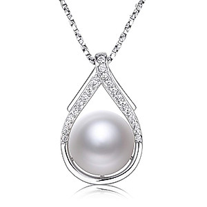 NONNYL Pearl-Necklaces for Women, Real Freshwater Cultured White Pearl Pendant Fine Jewelry Valentines Day Mothers Day Gifts for Wife Mom Girlfriend, Anniversary Birthday Gifts for Her