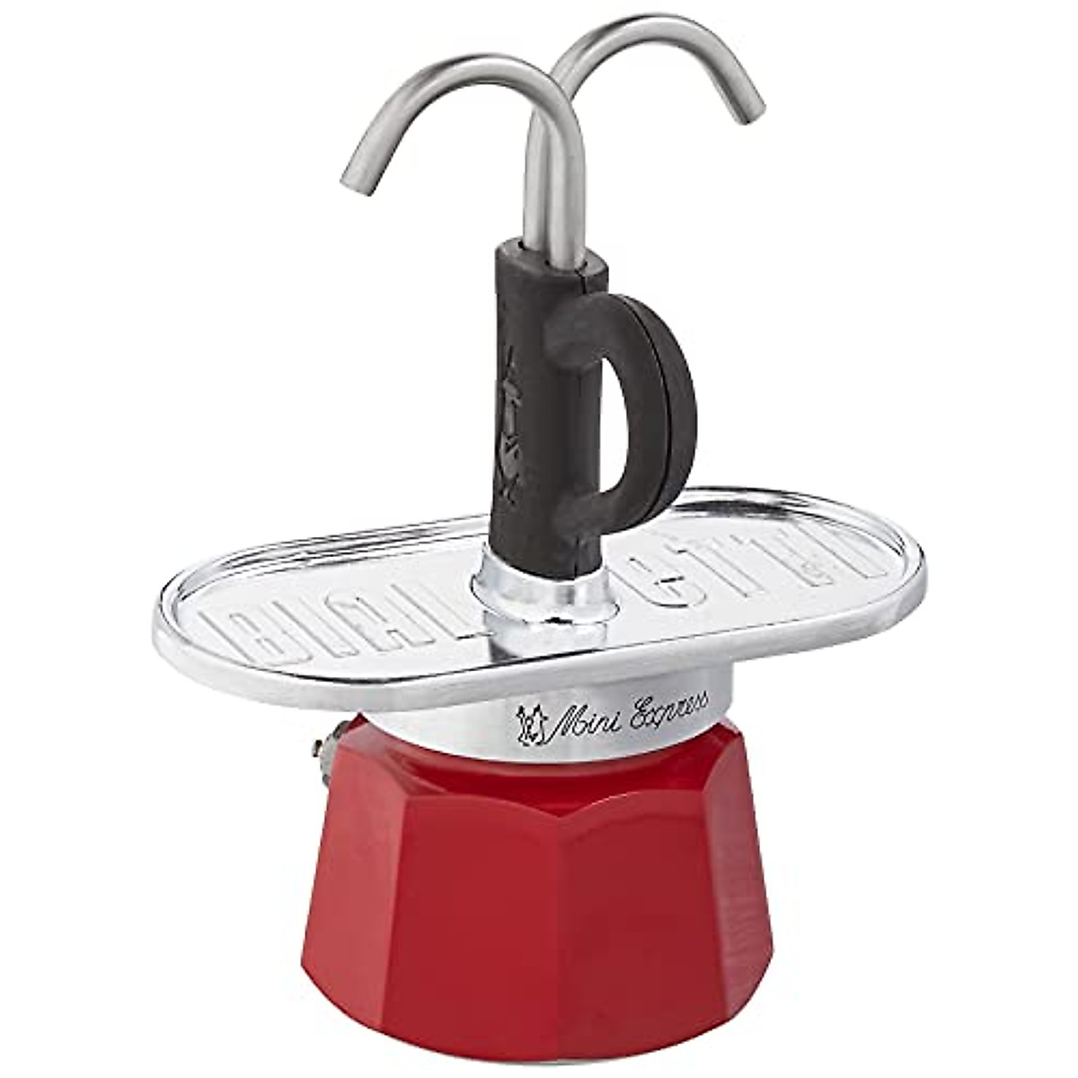 Bialetti - Mini Express Magritte: Moka Set includes Coffee Maker 2-Cup (2.8 Oz) + 2 shot glasses, Red, Aluminium