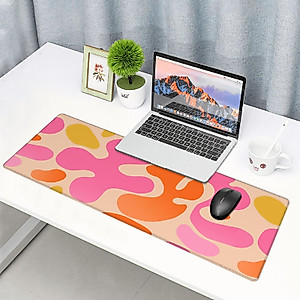 Boho Pink Desk Mat Modern Abstract Cute Large Mouse Pad XL 31.5x11.8in 3mm Non-Slip Rubber Base Extended Kawaii Pink Mousepad Stitched Edges Keyboard Mouse Mat Desk Accessories for Women Office Decor