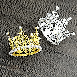 PET SHOW 2pcs Medium Dog Crown Headband Puppies Cat Hat for Birthday Party Silver Gold Rhinestone Faux Pearl Crown for Boy Girl Wedding Hair Accessories Photo Prop Costume