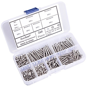 M3 Phillips Flat Head Screws Countersunk Bolts Nuts 304 Stainless Steel Nuts and Bolts Assortment Kit M3 x 6mm/ 8mm/ 12mm/ 16mm/ 20mm/ 25mm Metric Bolt Kit 260Pcs