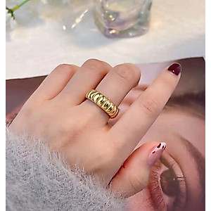 MYNENEY Thick 14K Gold Plated Stackable Signet Ring Filled Chunky Eternity Wedding Statement Band Rings for Women