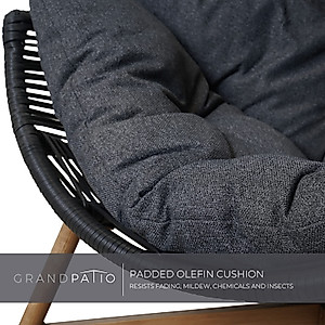 Grand patio Outdoor & Indoor Egg Chair 2PC, PE Wicker Open Weave Wood Grain Finish Oversized Egg Cocoon Chairs with Stand Lounge Chair Comfortable for Front Porch, Living Room, Bedroom (Dark Grey 2PC)