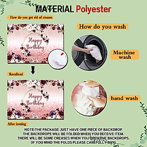 Burgundy Flower Happy Birthday Photography Backdrops 72.8x43.3inch Rose Gold Glitter Blush Photo Background for Women Lady Girl 16th 30th Birthday Party Decorations Banner Photo Booth Supplies