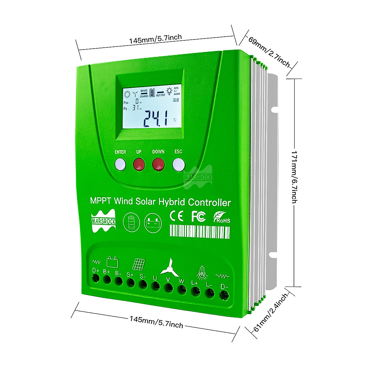 Mars Rock 2000w Regulator Max Wind 1000w Max Pv 1000w Mppt Wind Solar Hybrid Controller Bluetooth Android App