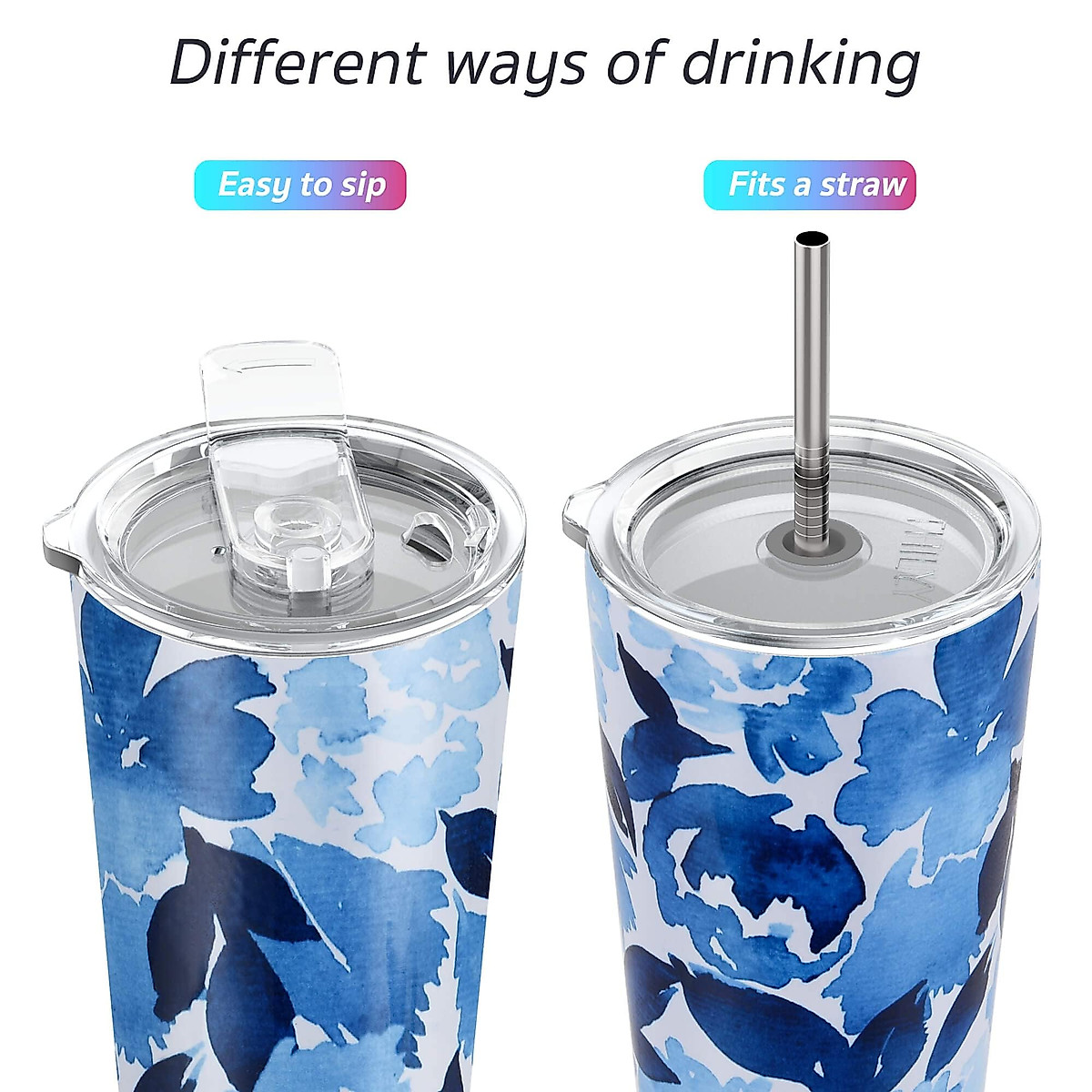 THILY Stainless Steel Vacuum Insulated Tumbler 26 oz Triple-Insulated Travel Mug with Splash-Proof Lid, for Iced Coffee and Hot Beverage, Blue Maple