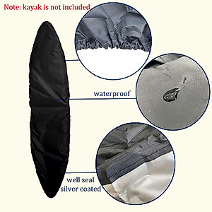 J&C Kayak Covers for Outdoor Storage Waterproof Canoe Cover Dust Proof Fits 8ft 10ft 12ft 13ft 14ft 15 16 17 18ft 19 ft 210D Polyester Anti Sunlight Fishing Boat Protector Black (13.4-14.8ft)