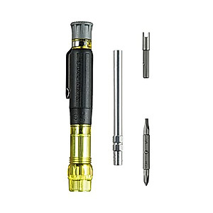 Klein Tools 32613 Multi-Bit Screwdriver, Precision HVAC 3-in-1 Pocket Screwdriver with Phillips, Slotted and Schrader Bits