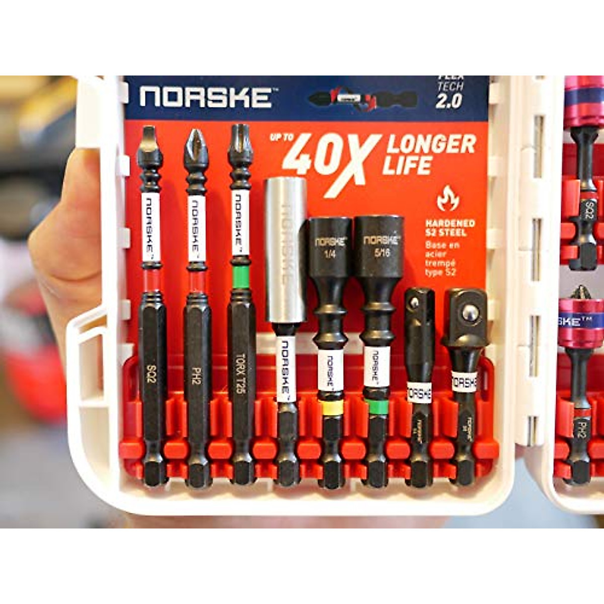 Norske Tools 40pcs Screwdriver Bit Set, Impact Torsion, PH Bits, SQ Bits, Torx Bits, Magnetic PH & SQ Float Collar, Socket Adapters, Nutsetters and Magnetic Bit Holder