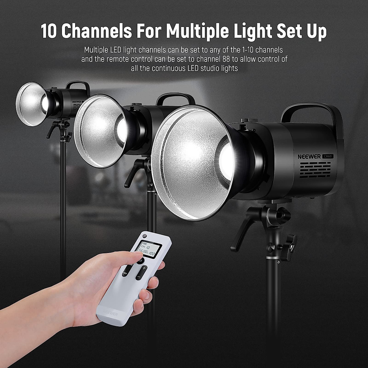 NEEWER Upgraded CB60 70W LED Video Light, 5600K Daylight COB Continuous Output Lighting with Bowens Mount/2.4G Remote CRI/TLCI97+ 9000Lux/1m for Studio/Outdoor Photography Videos Recording (Black)