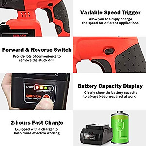 Goplus 1 Inch SDS Plus Cordless Rotary Hammer Drill, 20V 3 Functions Variable Speed Demolition Hammer Kits w/ 4.0Ah Battery & Charger, Adjustable Handle, Drill Bits