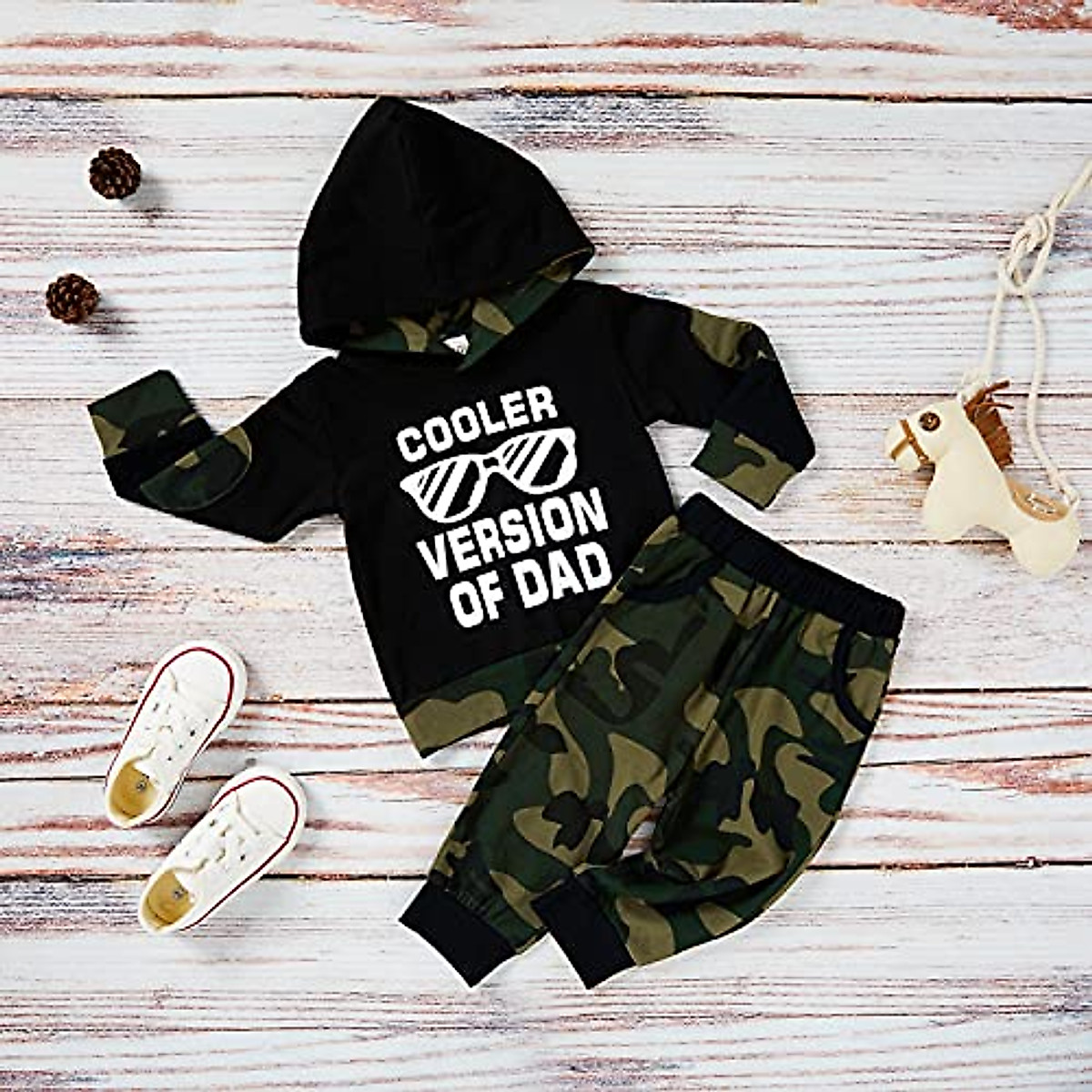 Viworld Baby Boy Pant Outfits Cooler Version of Dad Hoodie Camouflage Pants 2Pcs Casual Clothes(Black,3-4T)