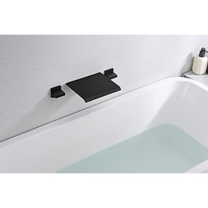 SUMERAIN Matte Black Wall Mount Bathtub Faucet Waterfall Tub Filler Two Handles High Flow Rate
