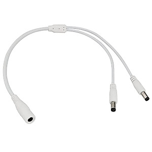 2-Pack White 1 to 2 Way DC Power Splitter Cable, Plug 5.5mm x 2.1mm, for CCTV Camera,LED Strip Light and More