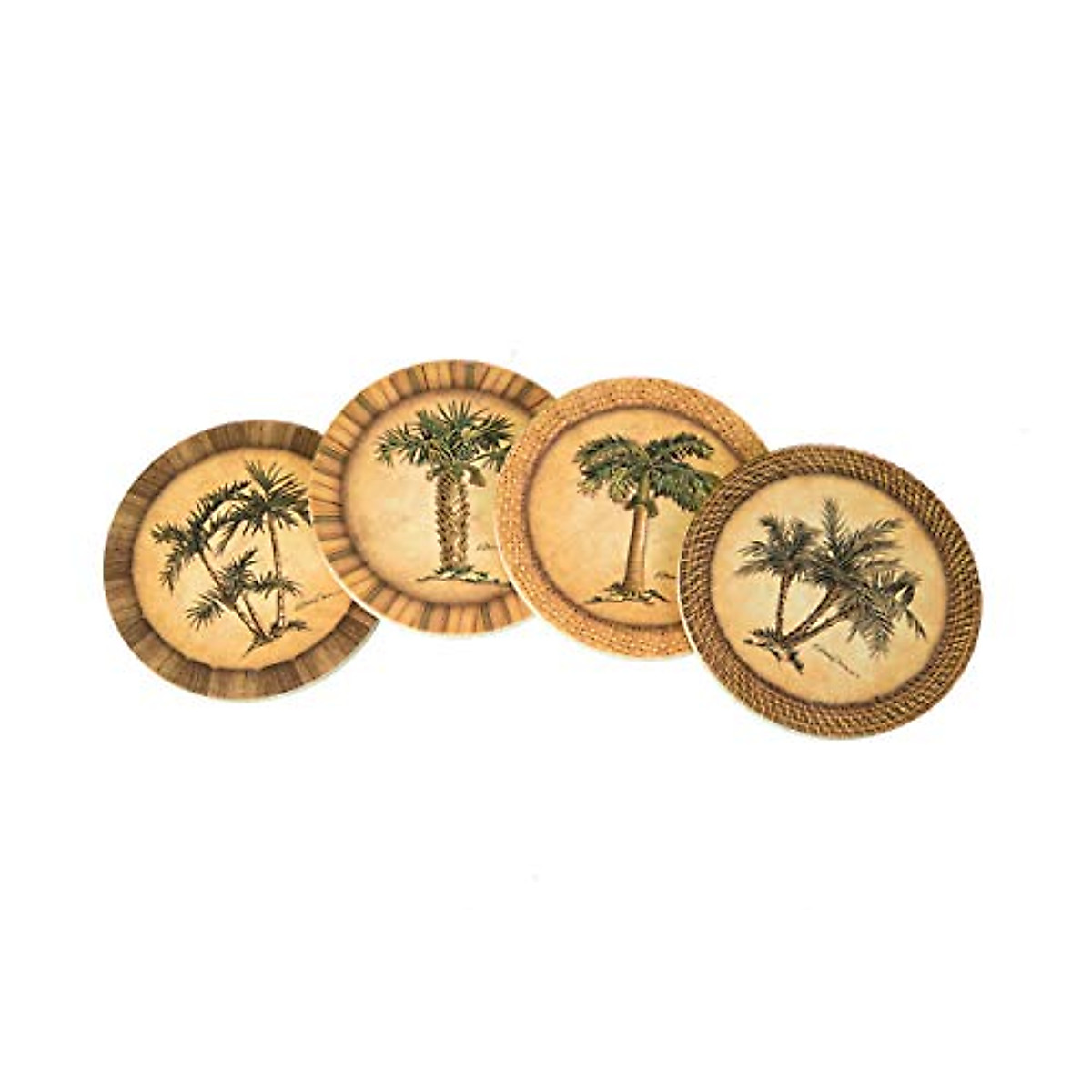 CoasterStone Absorbent Stone Drink Coasters, Palm Tree, Assortment, Beige, Brown, Green