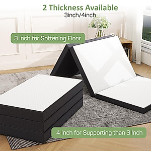 4 Inch Folding Mattress Single Size, Foldable Floor Memory Foam Mattress, Portable Camping Mattress, CertiPUR-US Certified Collapsible Bed Mattress Pad