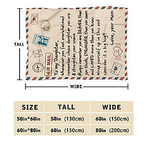 Flannel Throw to My Daughter Blankets from Mom Encourage and Love Breathable Air Mail Blanket Girl Letter Printed Warm Soft Couch Living Room Decor Gift 50"x60"
