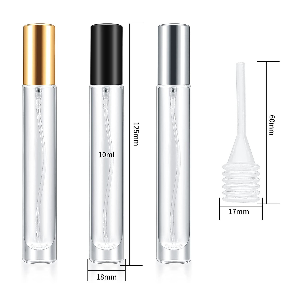 qiwuhai 4 Pcs 10ml/3oz Fine Mist Glass Atomizer Bottles, Mini Refillable Spray Bottles, Small Empty Spray Bottles, Portable Sample Containers Sample Vials for Travel Essential Oil (Silver)