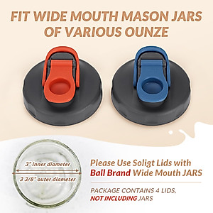 Soligt 4 Pack Mason Jar Lids, Wide Mouth Pour Spout Flip Cap Lids for Ball Brand Mason Jars, Leak Proof Airtight for Drinking Salad Dressing & Food Storing