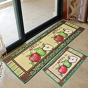 yazi Fabric Kitchen Mat Area Rug Fresh Picked Apples,47x18 Inches and 23x18 Inch, Vintage Apples Jacquard Cotton Fiber Rectangular Bedroom Floor Mat Doormat