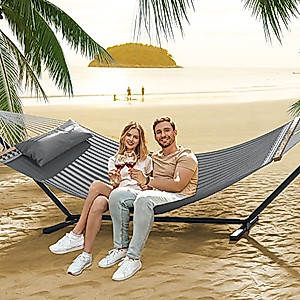 YITAHOME Hammock with Stand Included Hammock Heavy Duty Hammocks with 12FT Steel Stand Waterproof Poratble Freestanding Hammock with Pillow 450lbs for Outdoors,Backyard, Patio-Gray
