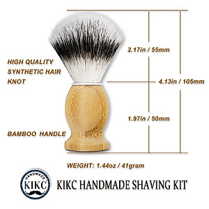 KIKC Hand Crafted Shaving Brush for Vegans, Synthetic Hair Bristle for Wet Shave, Comfortable Bamboo Handle, Best Gift for Bearded Man