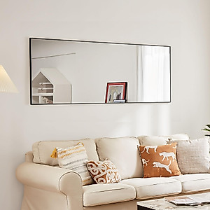 Sweetcrispy Full Length Mirror 64"x21" Floor Standing Full Body Mirror for Bedroom, Wall Mirror Full Length with Stand Aluminum Alloy Frame Hanging or Leaning Against Wall, Black