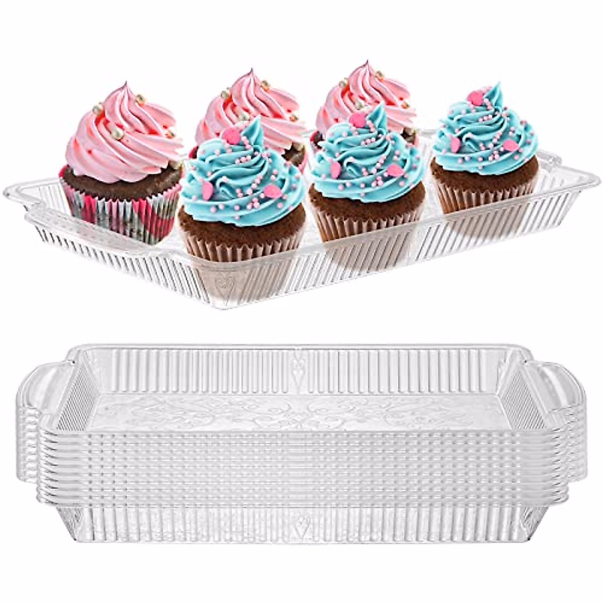 Lawei 10 Pack Plastic Dessert Cookie Platters, 12 x 8 Inch Reusable Food Serving Trays with Handles, Rectangular Serving Decorative Platter for Snack, Dessert Table, Wedding, Bathroom Vanity Table