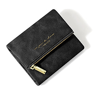 SUMGOGO Small Wallets for Women Credit Card Holder Trifold Wallet Leather Slim Zip Pocket Coin Purse (Black)