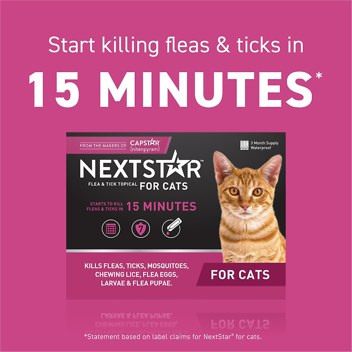 NEXTSTAR Flea and Tick Prevention for Cats, Small Cat and Kitten Treatment & Control, Fast Acting Waterproof Topical Drops, 1 Month Supply