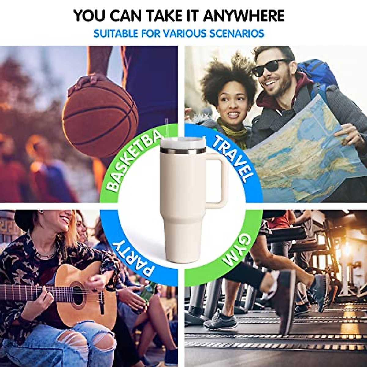 Soview Tumbler With Handle 40 oz and Straw Lid,304 Stainless Steel Water Bottle, Travel Mug Insulated Tumblers Iced for Tea Coffee Gift, large capacity car cup with straw